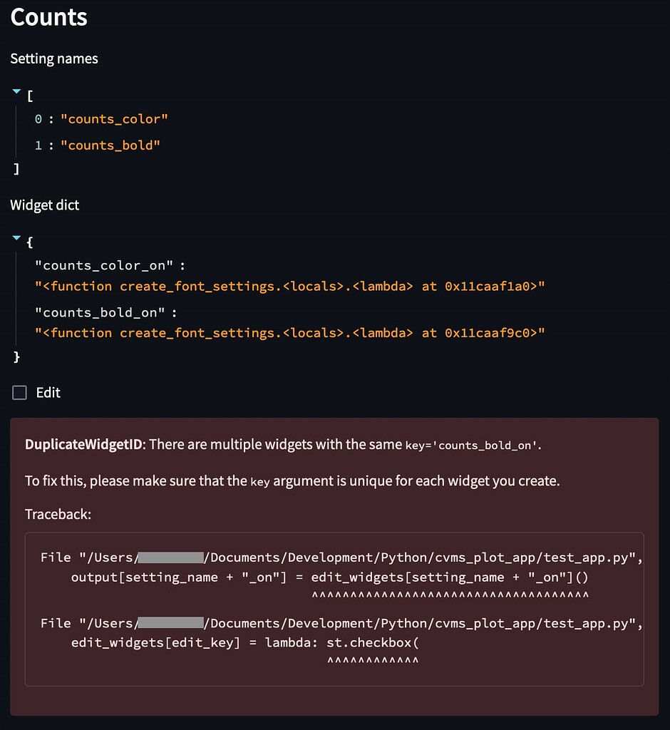 Fails to create unique keys in dict with lambda'ed widgets - Using Streamlit - Streamlit