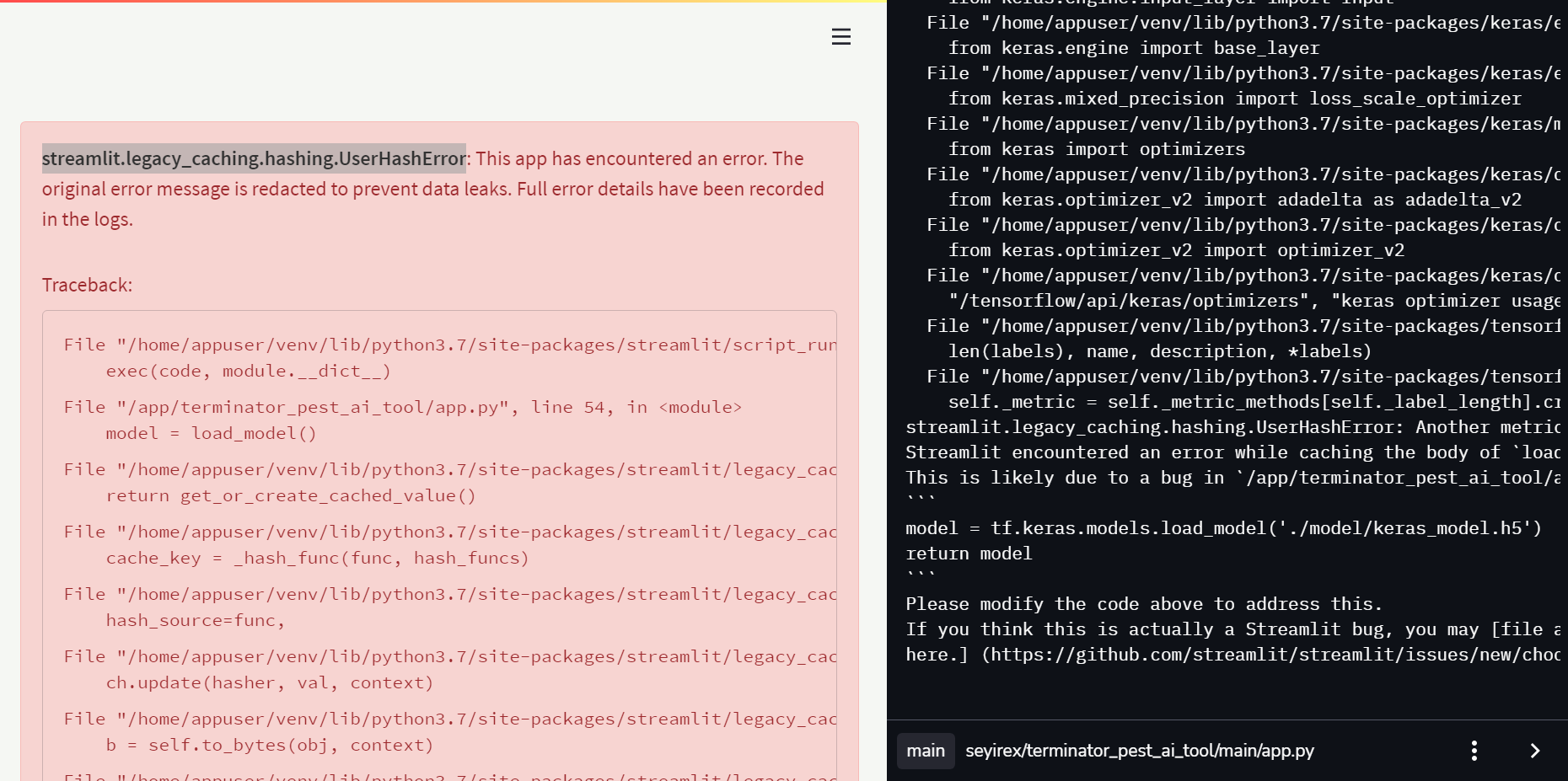streamlit.legacy_caching.hashing.UserHashError - Using Streamlit - Streamlit