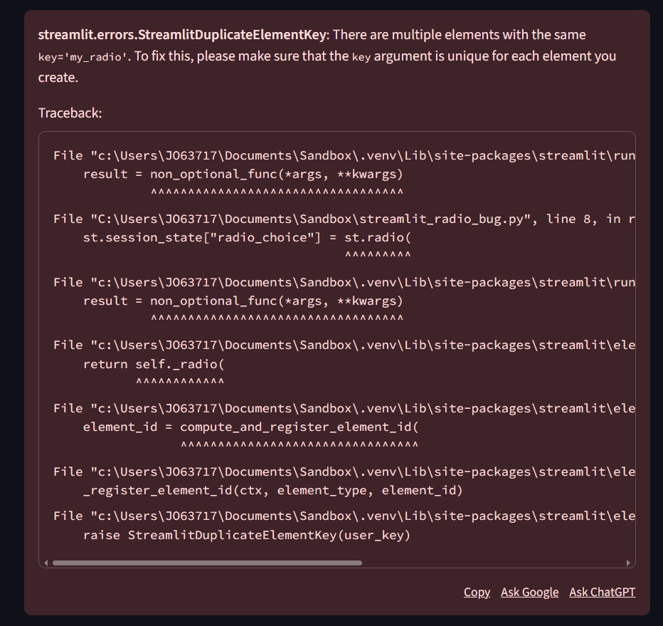 Duplicate key error with st.radio in nested fragments - Using Streamlit - Streamlit