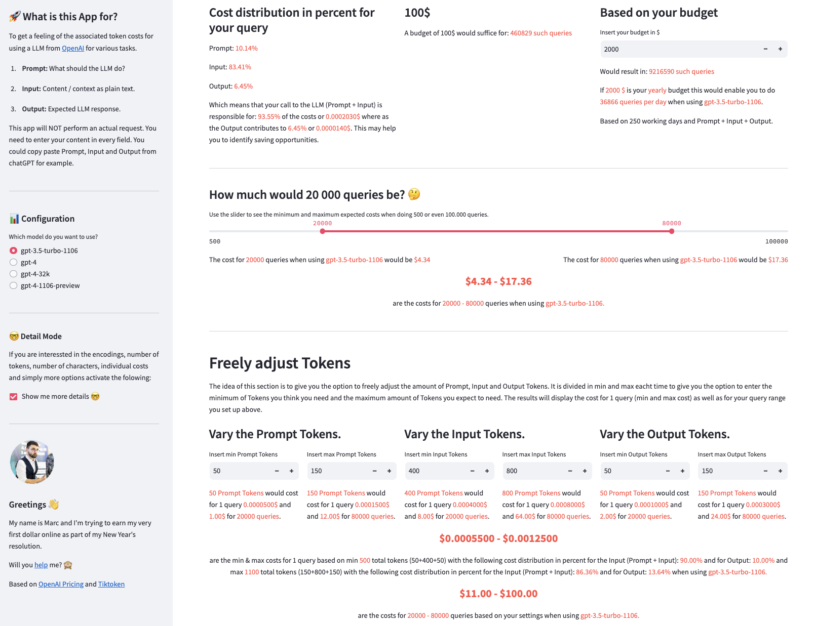 Token Cost Calculator for OpenAI models (gpt-3.5 & gpt-4) - Show the Community! - Streamlit