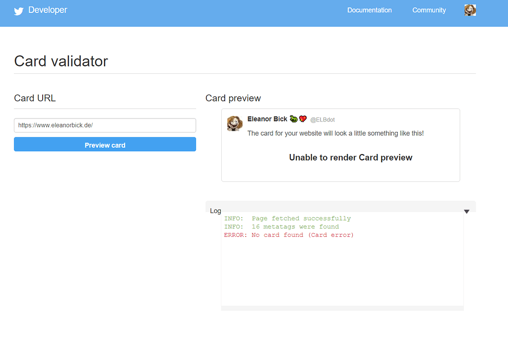 Twitter Account unable to render card preview - Cards - X Developers