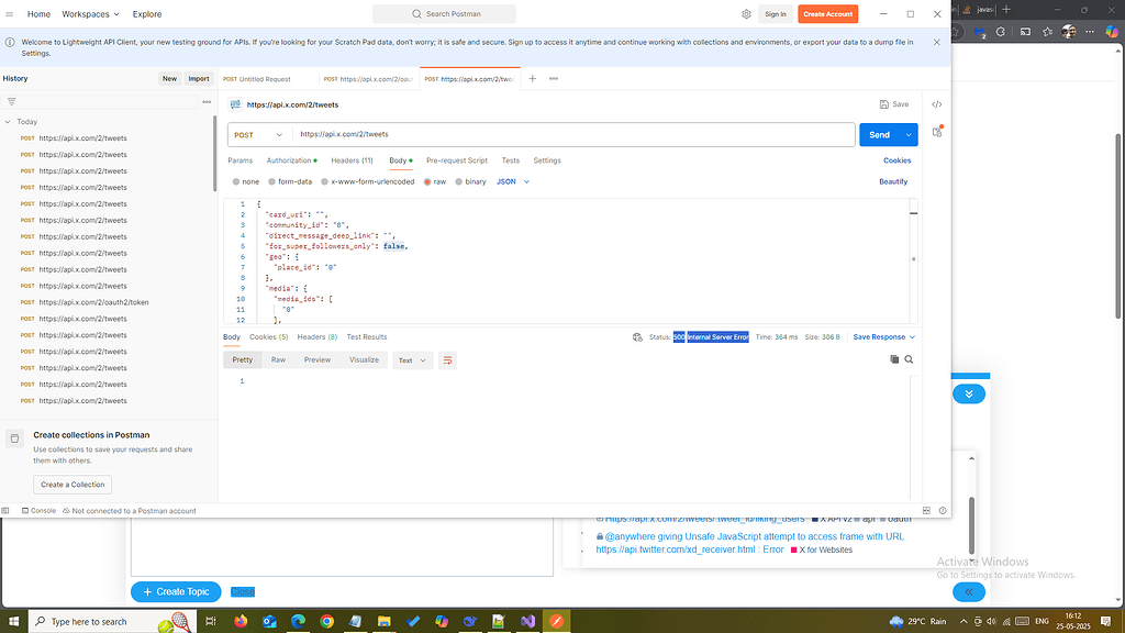 Post tweets api request giving error - X API - X Developers