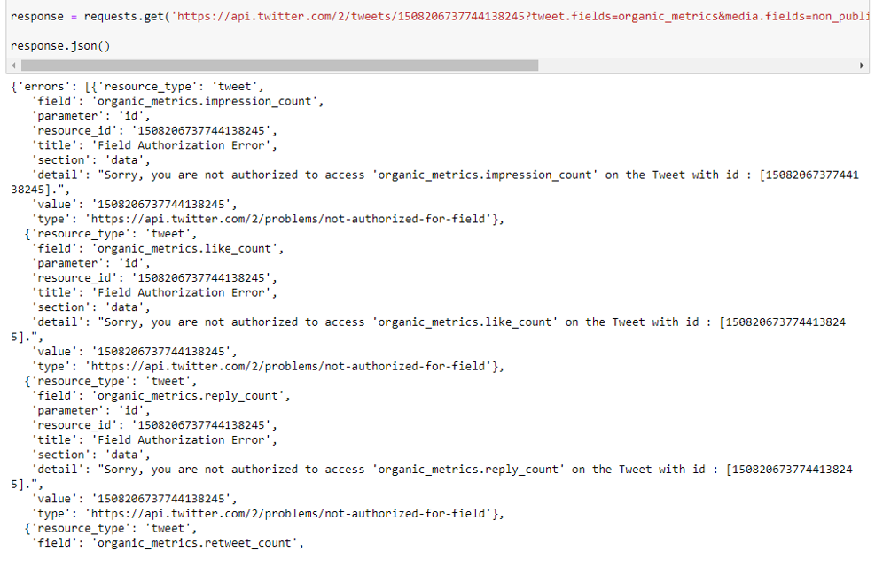 Unable To Bring Organic Metrics With Python Code Due To Access Level X Api V2 X Developers