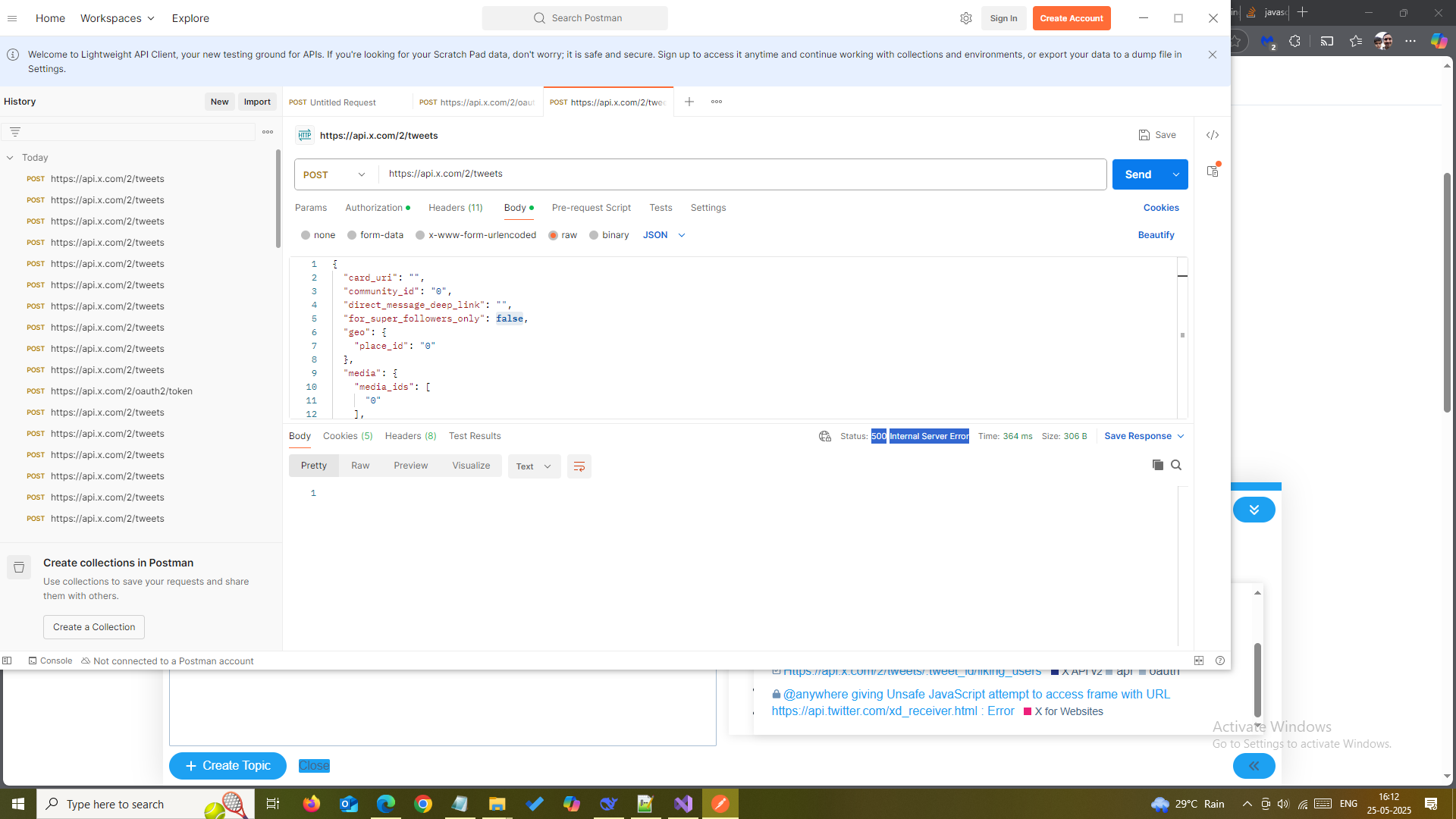 Post tweets api request giving error - X API - X Developers