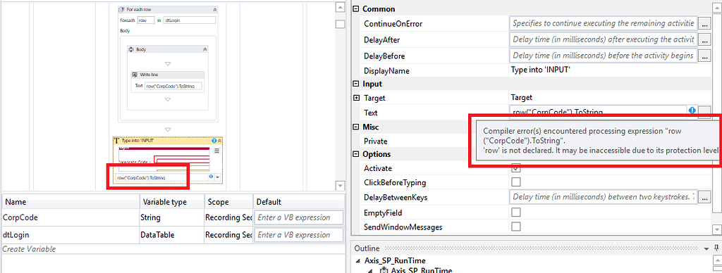 Read CSV row Is Not Declared It May Be Inaccesible Due To Its 