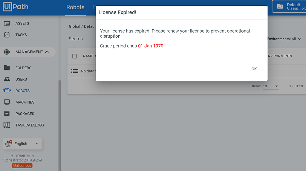 Orchestrator license expired before renewal date - Help - UiPath ...