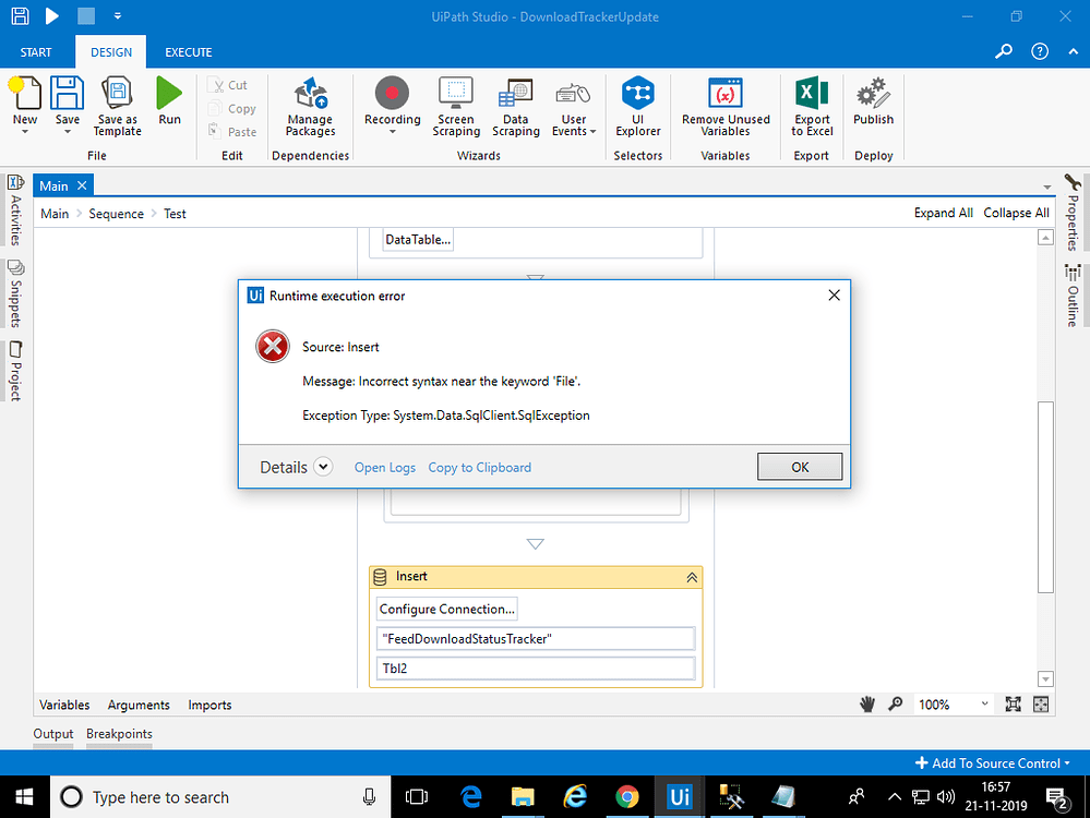 Incorrect Syntax Error In Insert Activity Help UiPath Community Forum