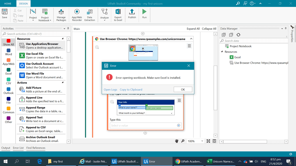 Hi- I am still showing this error even when I already have excel installed. - Error opening ...