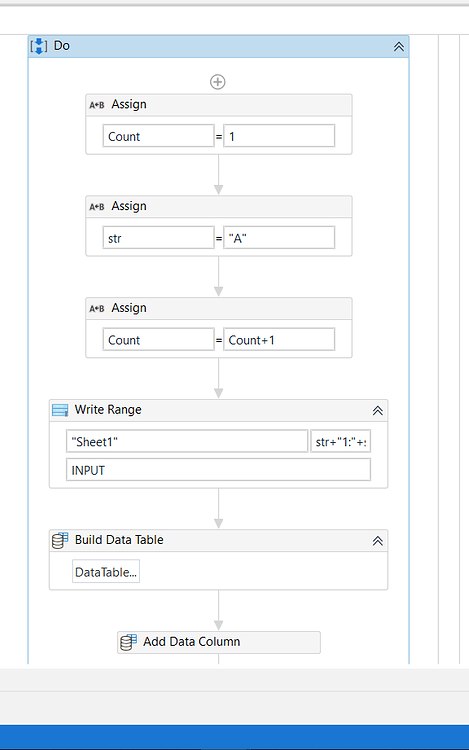 Excel Operation For Auto Increment Column Range In Add Column Activity 