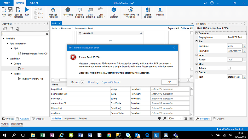 Run time execution error - read pdf, bitmiracle, pdf malformed or docotic - Help - UiPath ...