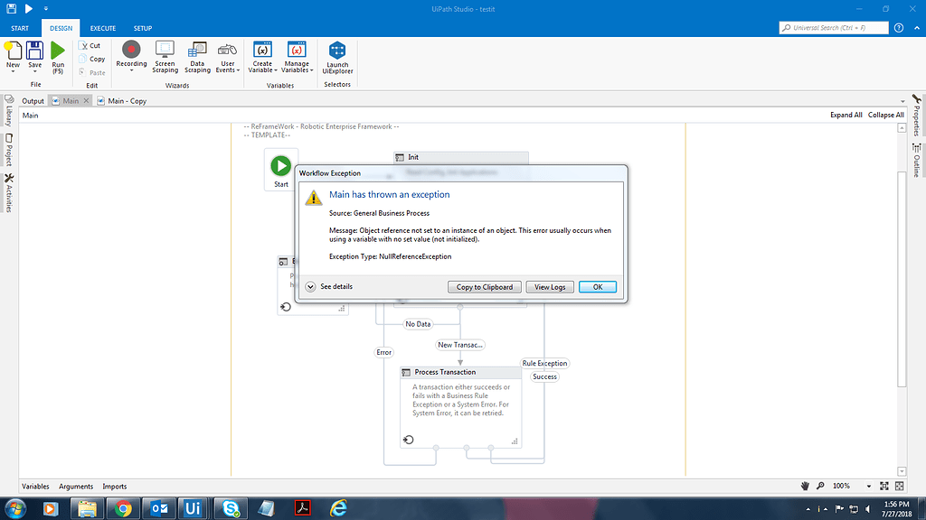 Null reference exception is showing while executing reframework - Help ... Null reference exception is showing while executing reframework - Help ...