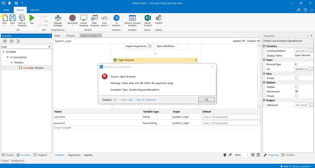 Open Browser Systemargumentexception Academy Feedback Uipath Community Forum 