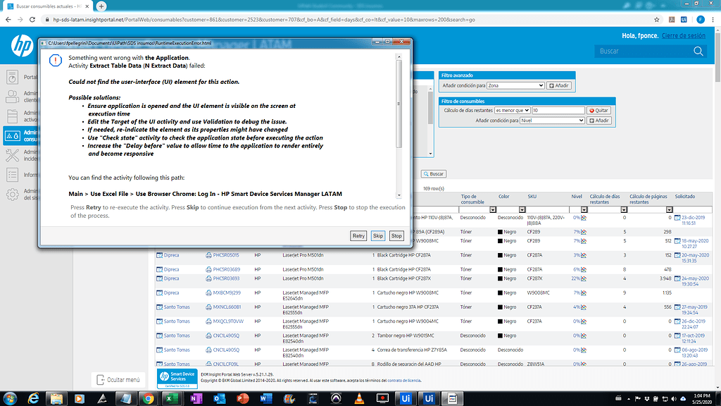 Extract Table Data: Could not find the user-interface (UI) element ...