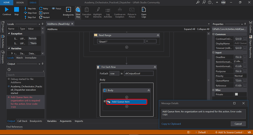An Organization Unit Is Required For This Action Error Code 1101
