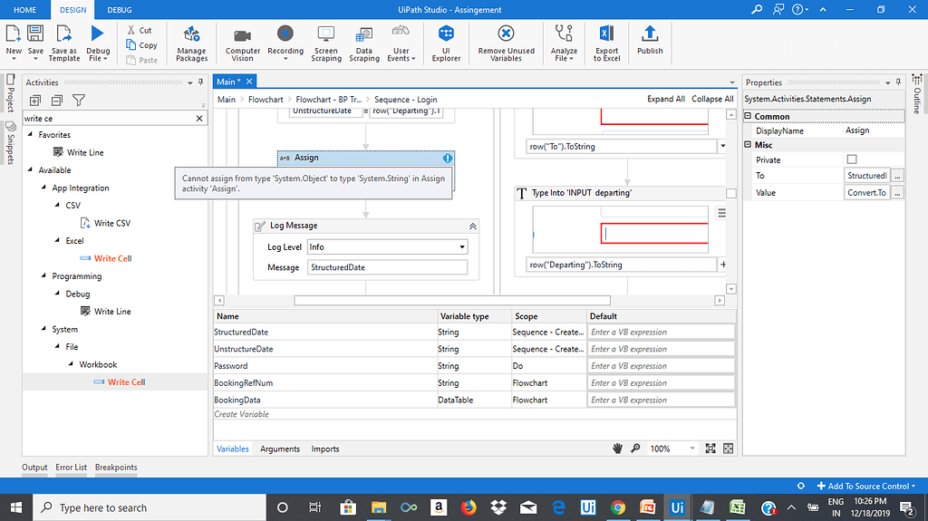 Getting Error Cannot Assign From Type System Object To Type System