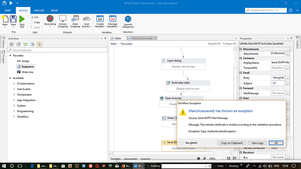 The remote certificate is invalid - Help - UiPath Community Forum