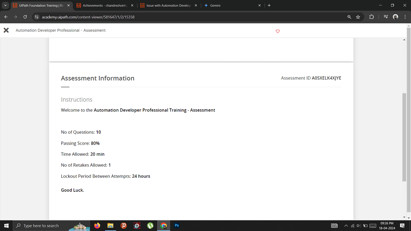 Issue with Automation Developer Professional Training - Assessment ...