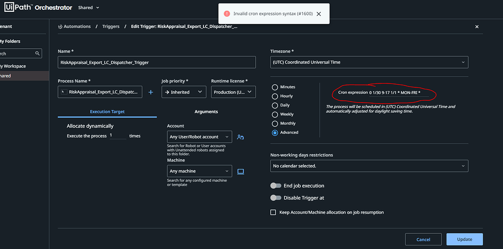 Cron Scheduling issue Orchestrator 2021.10.2 - Orchestrator - UiPath ...