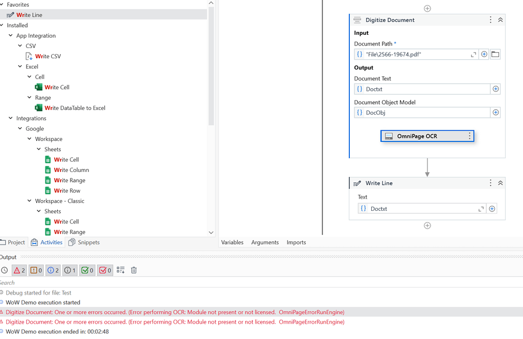Omnipage Ocr Activity Error Digitize Document One Or More Errors Occurred Error Performing