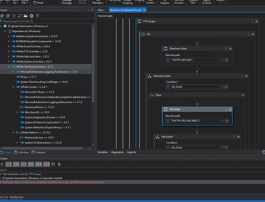 Getting error for "file exists" command of FTP - Qualifier too long ...