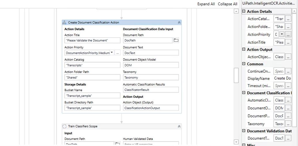 Error while processing 'Create Document Classification Action' in Document Understanding ...
