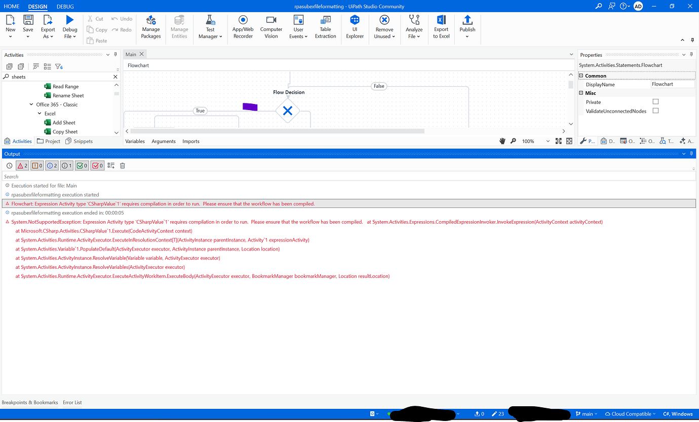 Flowchart: Expression Activity type ‘CSharpValue1' requires compilation ...