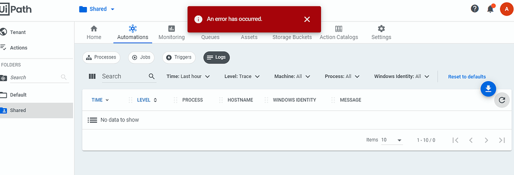 Unable to load the orchestrator logs - Orchestrator - UiPath Community Forum