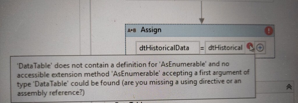 Datatable Does Not Contain A Defnition For AsEnumerable Activities 