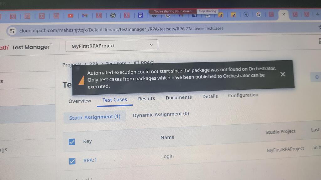 Facing Issue While Executing Testcases From Test Manager Throwing Package Is Not Published To
