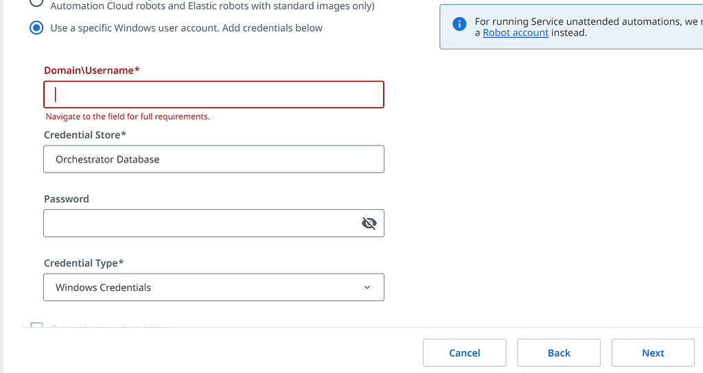 Need to setup the Orchestrator User/Robot for unattened bot ...