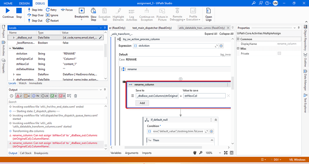 Can Not Assign Strnewcol To Dtabaseoutcolumnsstroriginalcolcolumnname Activities 