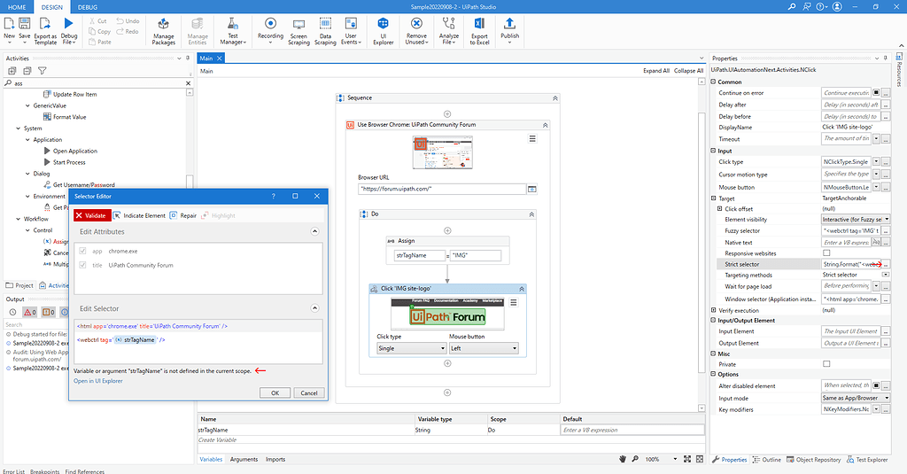 Dynamic Selector : Appear Message "variable is not defined in the current scope" even if it's ...