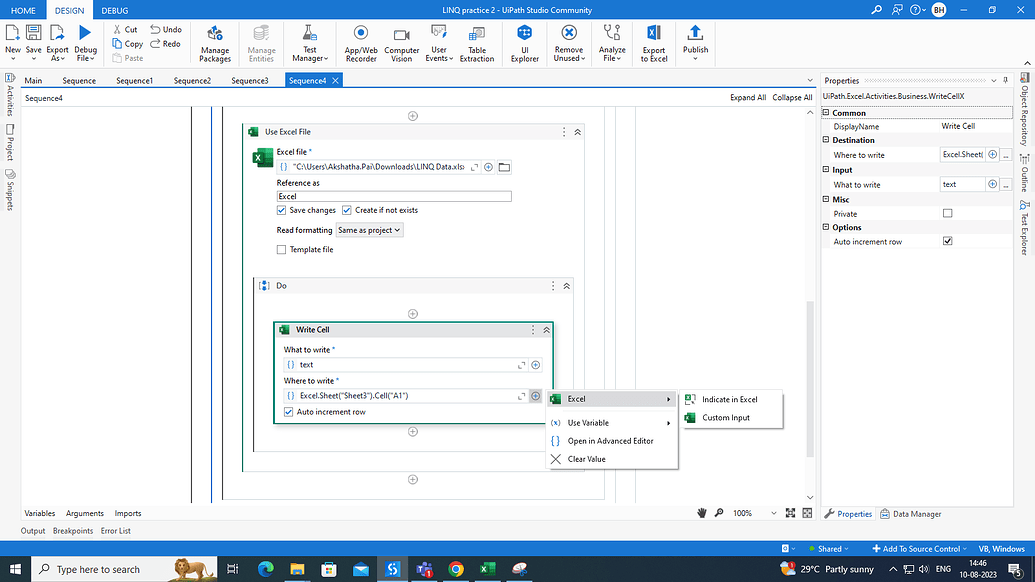 Write cell excel activity - Activities - UiPath Community Forum