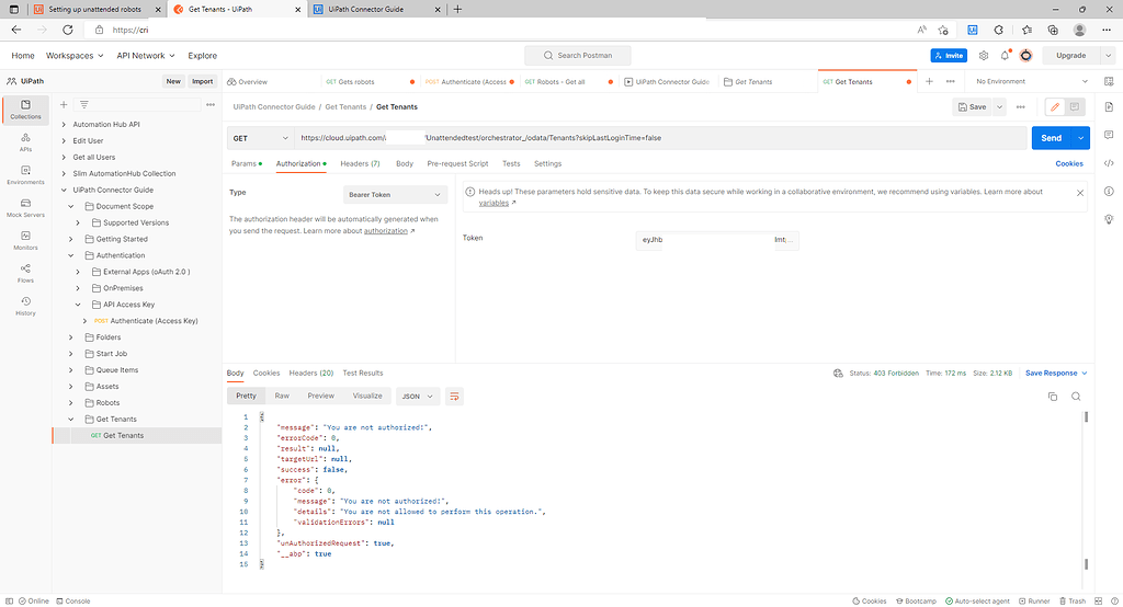 Unable to api call get tenants - Orchestrator - UiPath Community Forum