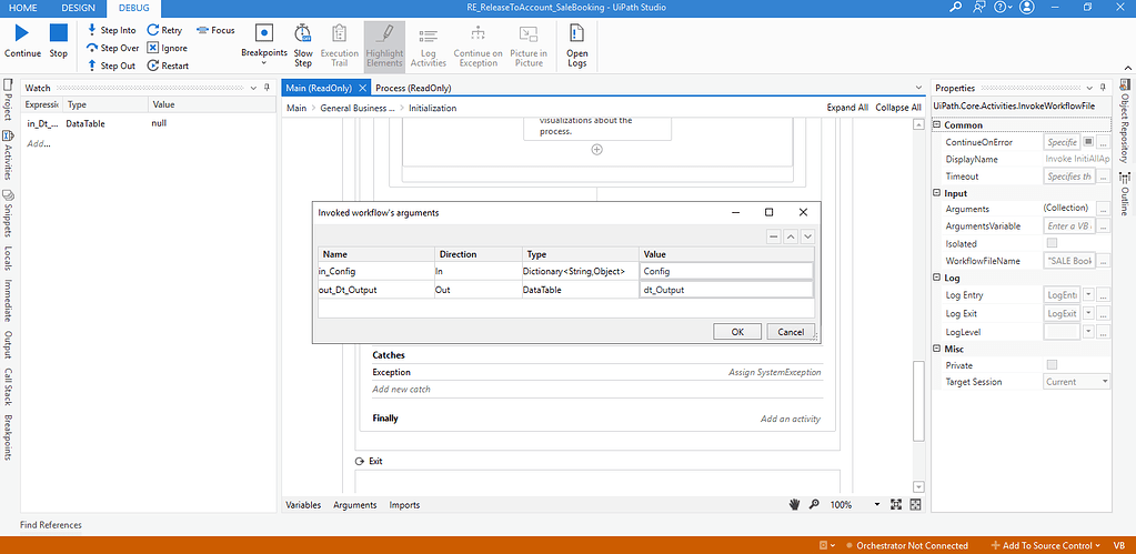 In Re Framework In Init State Pass The Data Table Through Argument But In Process State It Is