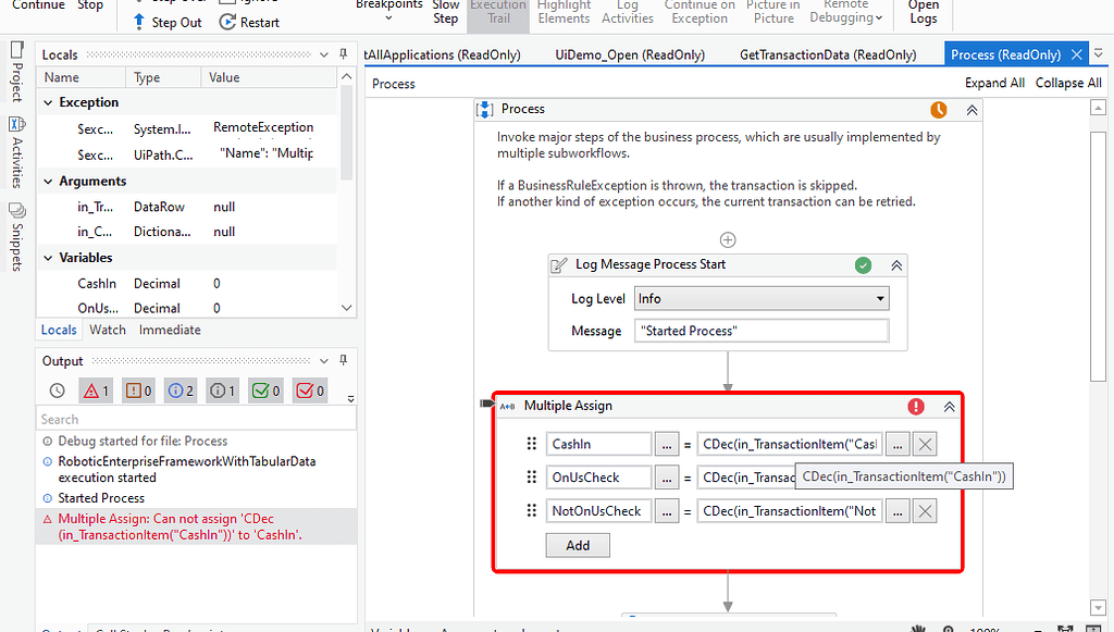 I am using Build ReFramework with tabular data, getting below error ... I am using Build ReFramework with tabular data, getting below error ...
