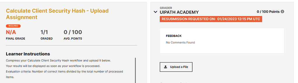 Problem Uploading Calculate Client Security Hash Assignment Academy Feedback Uipath