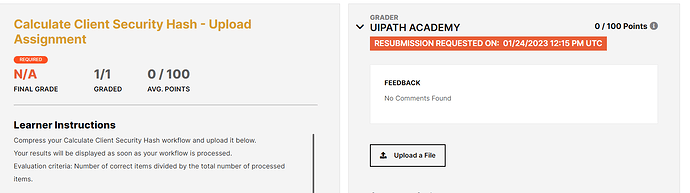 Problem Uploading Calculate Client Security Hash Assignment Academy Feedback Uipath