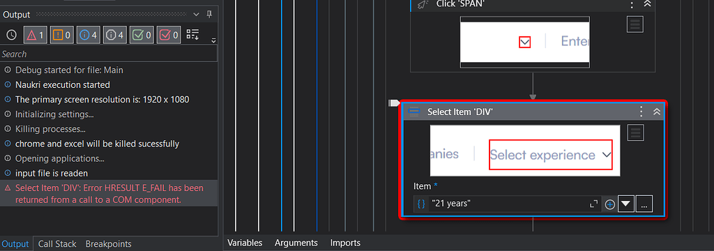 Select Item 'DIV': Error HRESULT E_FAIL has been returned from a call to a COM component ...