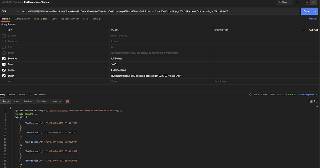 Orchestrator API - Queue item filter for StartProcessing and EndProcessing - Automation Starter ...