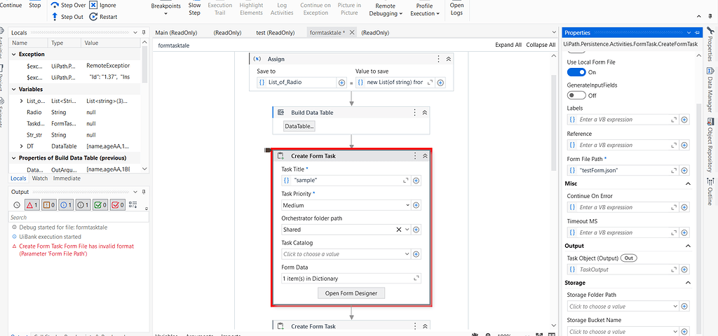 Unable To Use The Local Form File In Create Form Task Activity Activities Uipath Community Forum