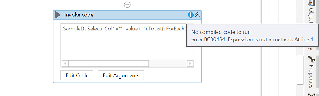 Error While Using The Data Table Argument In Invoke Code Activity