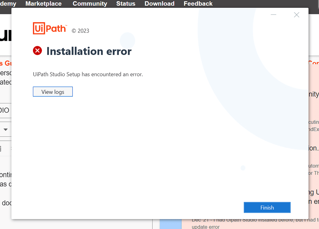 ERROR IN INSTALLING UI PATH STUDIO - StudioX - UiPath Community Forum