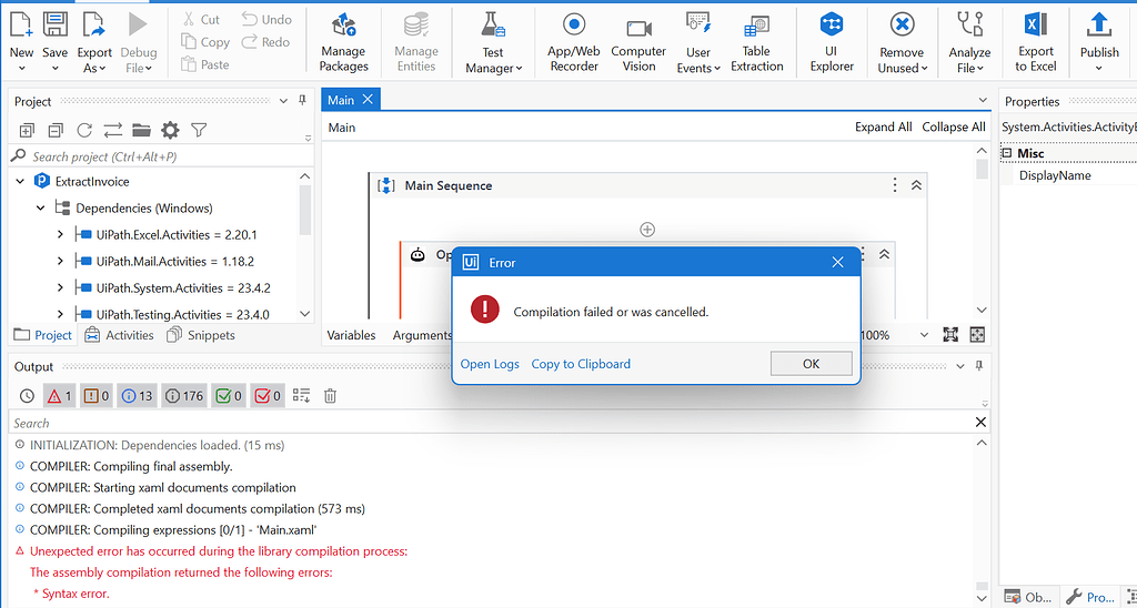 IError: Compilation failed or was cancelled - Studio - UiPath Community ... IError: Compilation failed or was cancelled - Studio - UiPath Community ...