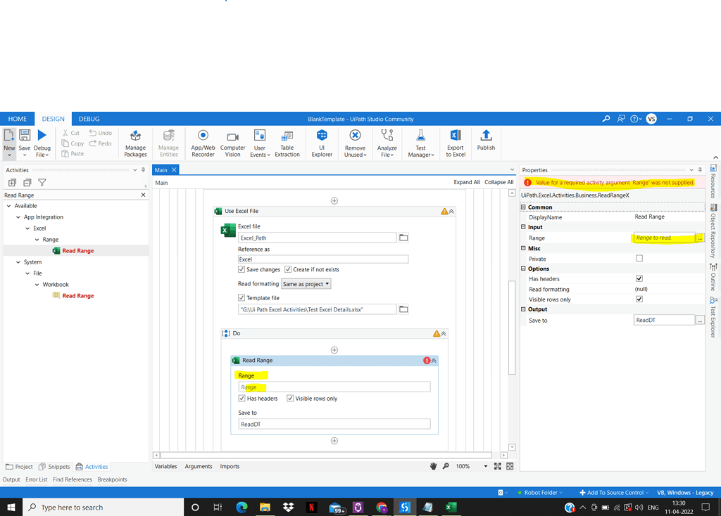How To Configure Excel Read Range Activity In Ui Path Studio 2021