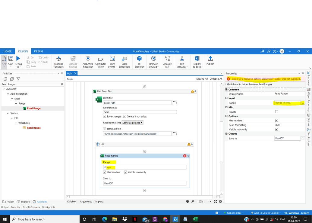 How To Configure Excel Read Range Activity In Ui Path Studio 2021