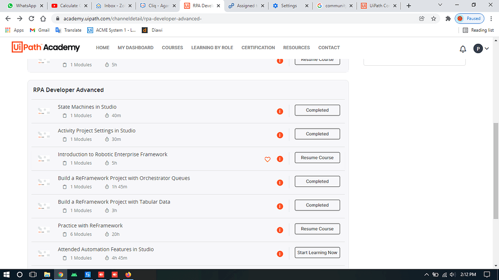 RPA Developer Advanced course Completed still showing Resume? - Academy ...