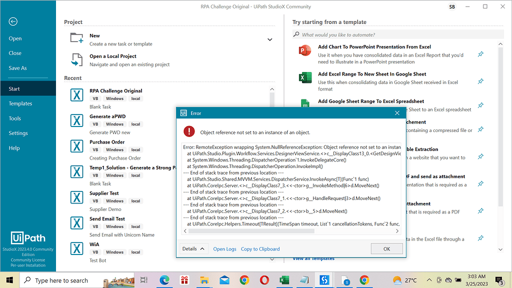 Error while creating a new Project - StudioX - UiPath Community Forum Error while creating a new Project - StudioX - UiPath Community Forum