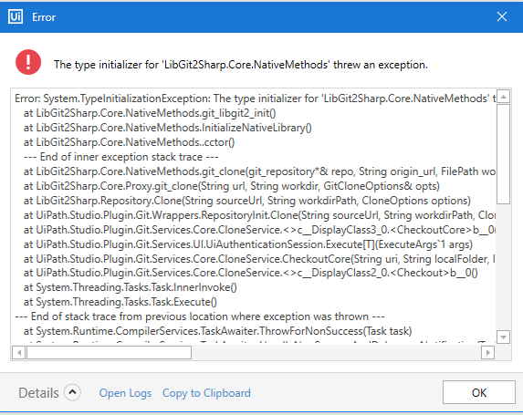 Error clone git "LibGit2sharCore" - Studio - UiPath Community Forum