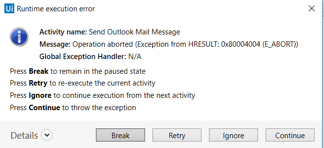Send Outlook Mail Message Operation Aborted Exception From Hresult